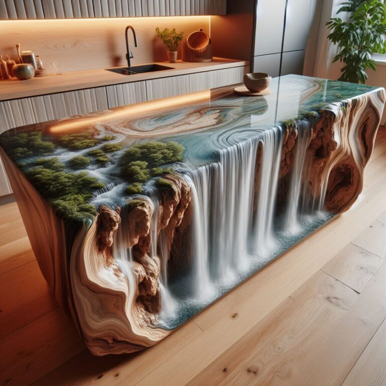 Inspired Wood Epoxy Kitchen Island: Fusion of Nature & Modern Design ...